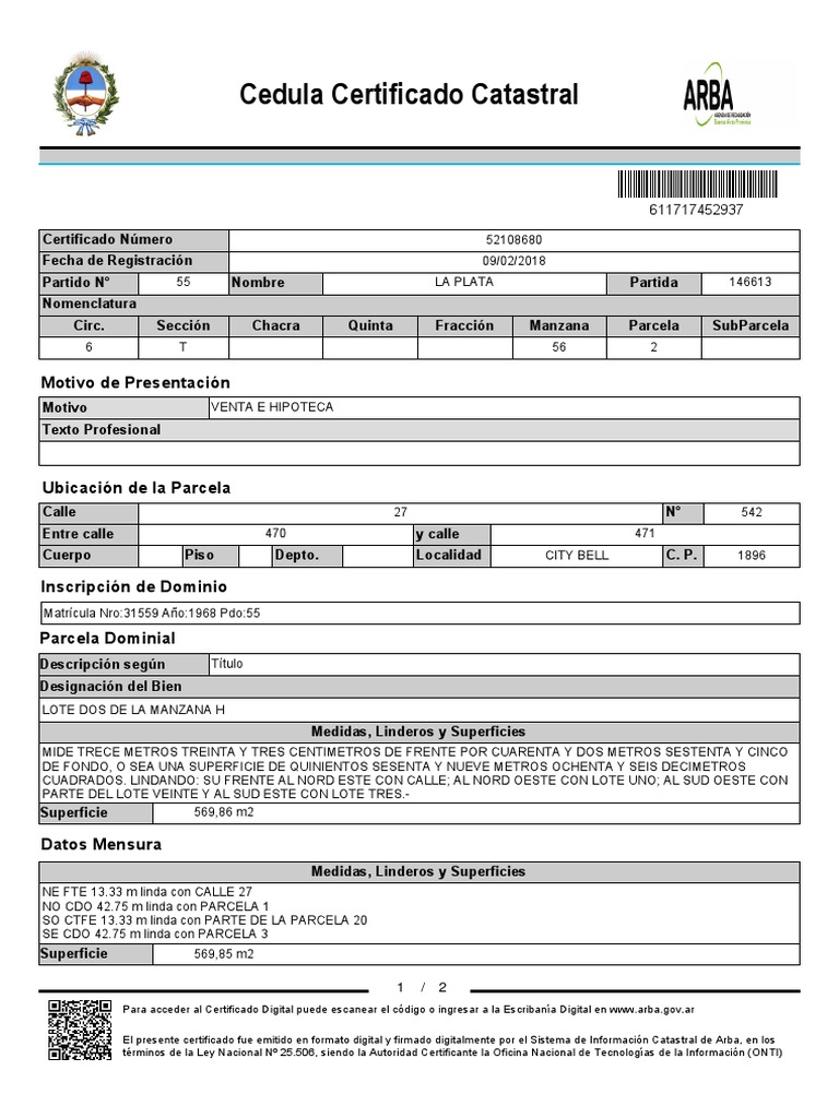 Cedula Certificado Catastral | PDF | Tecnologías de la información | Informática y tecnología de ...