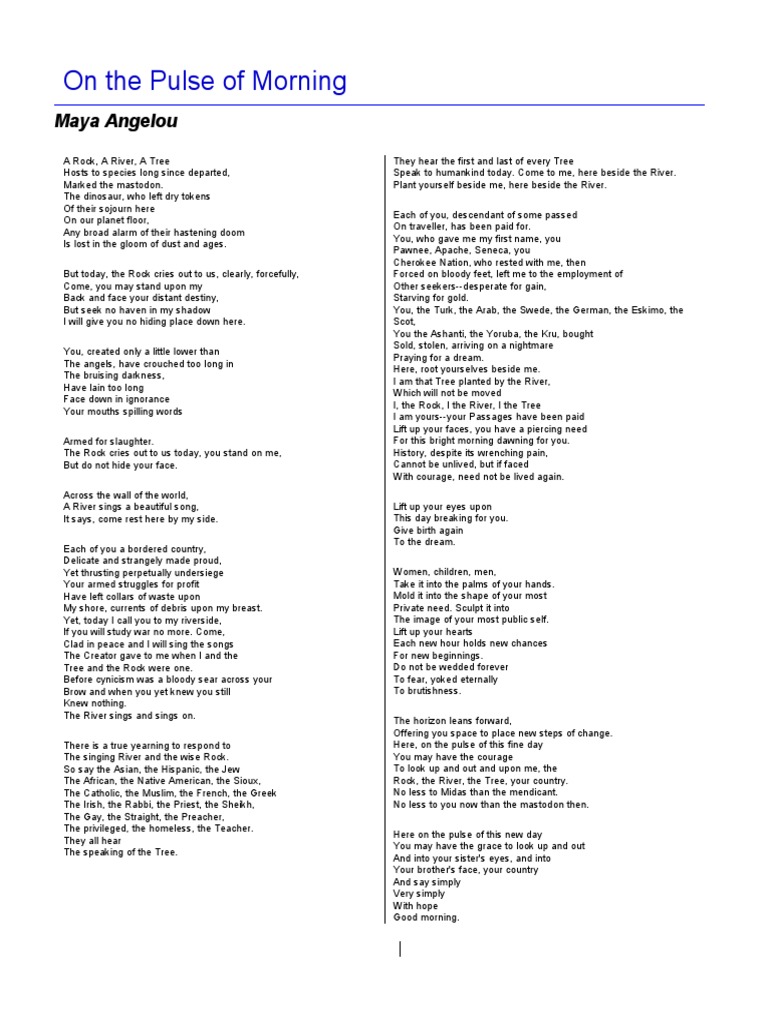 Maya Angelou - On The Pulse of Morning | PDF | Nature