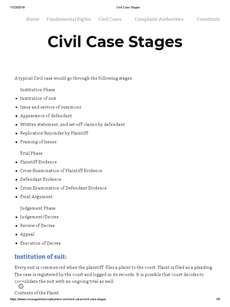 Civil Case Stages | PDF | Lawsuit | Judgment (Law)