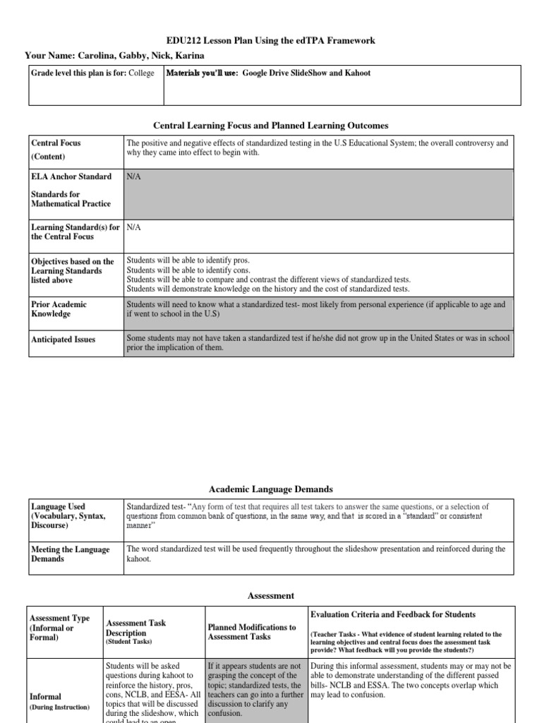 PLC Lesson Plan | PDF | Standardized Tests | Educational Assessment