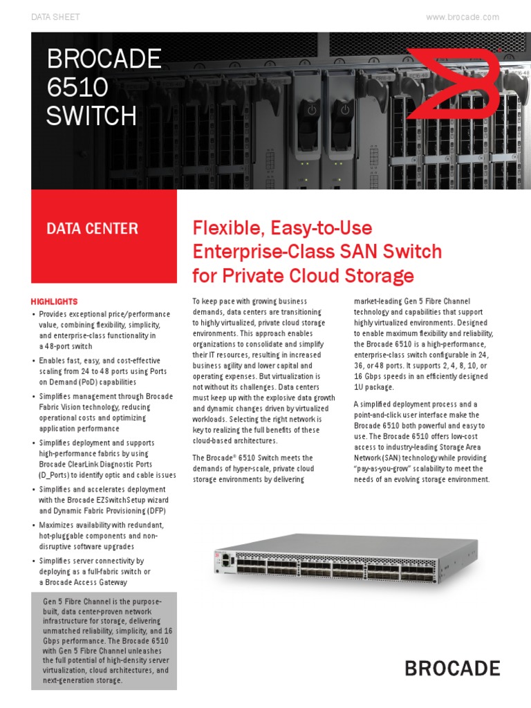 Brocade 6510 Datasheet | PDF | Cloud Computing | Virtualization