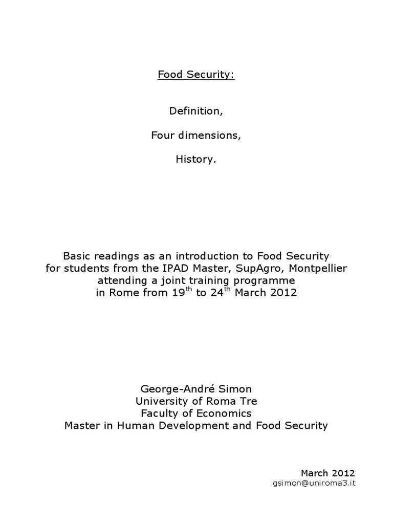 Food Security: Definition, Four Dimensions, History | PDF | Food ...