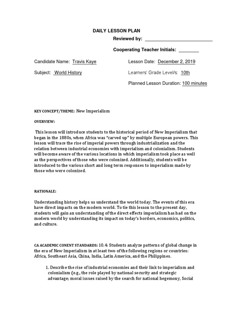 2 Day Lesson Plan Revised | PDF | Imperialism | Differentiated Instruction