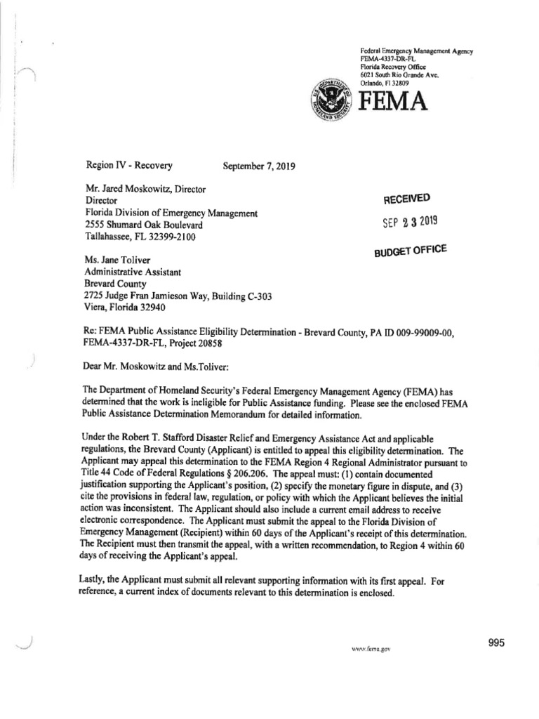 FEMA Public Assistance Eligibility Determination Letter | PDF