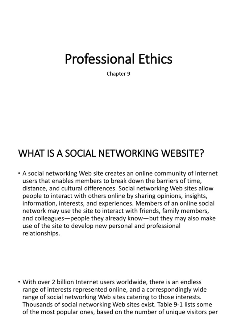 Chapter 9 Prof Ethics | PDF | Social Networking Service | Virtual World