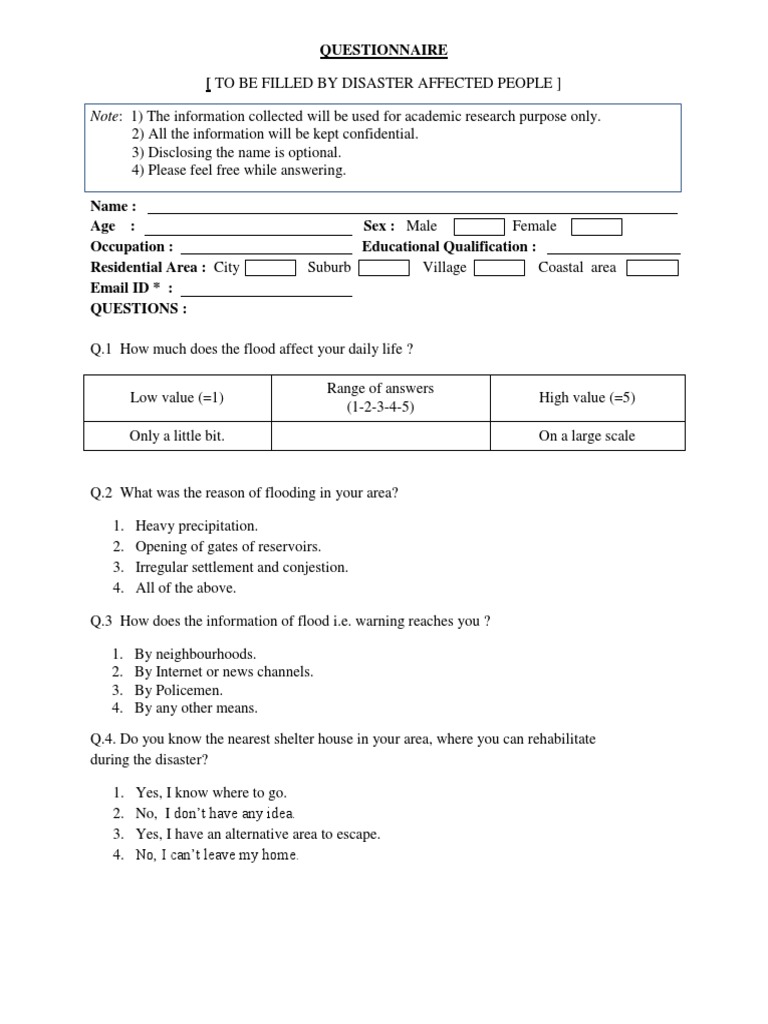 QUESTIONNAIRE For FLOOD AFFECTEDS | PDF | Flood | Insurance