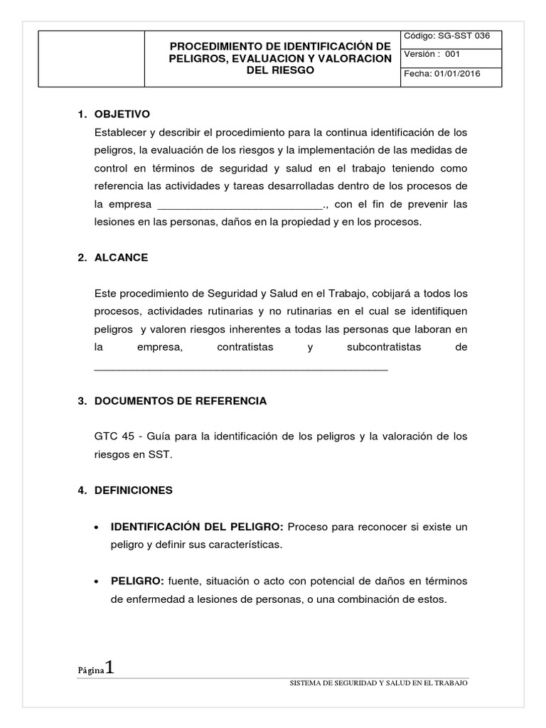 SG-SST-036 Procedimiento de La Matriz de RYP | PDF | Evaluación | Riesgo