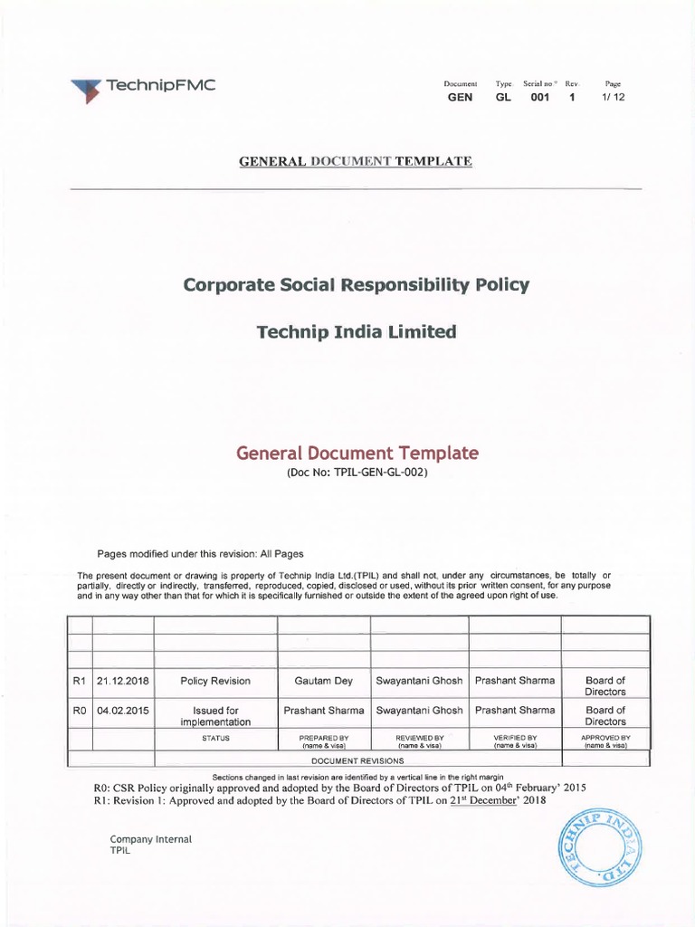 Technipfmc India CSR Policy | PDF | Corporate Social Responsibility ...