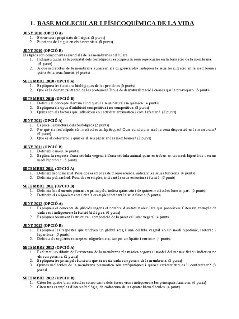 BASE MOLECULAR I FÍSICOQUÍMICA DE LA VIDA 2010.... Odt | PDF