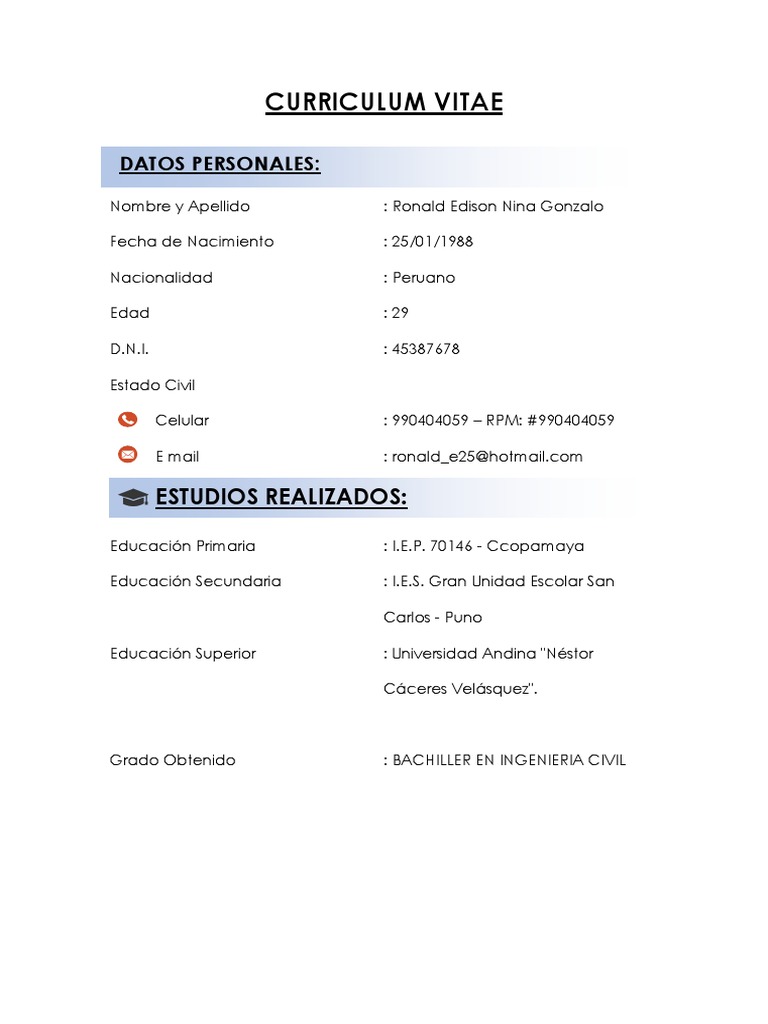 Curriculum Vitae Ronald Edison | PDF | Perú | Educación avanzada
