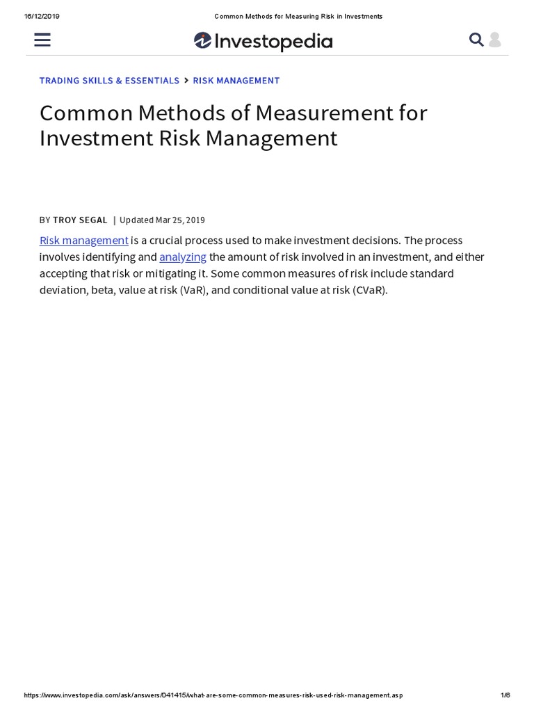 Common Methods For Measuring Risk in Investments | Download Free PDF ...