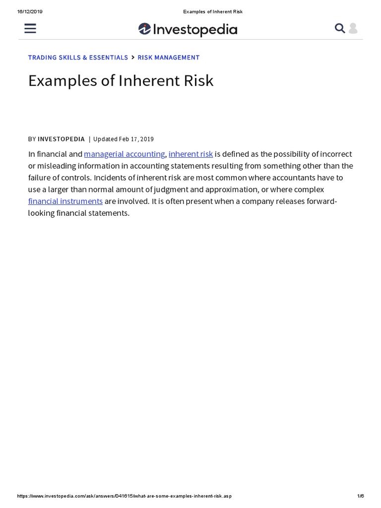 Examples of Inherent Risk | PDF | Financial Audit | Risk
