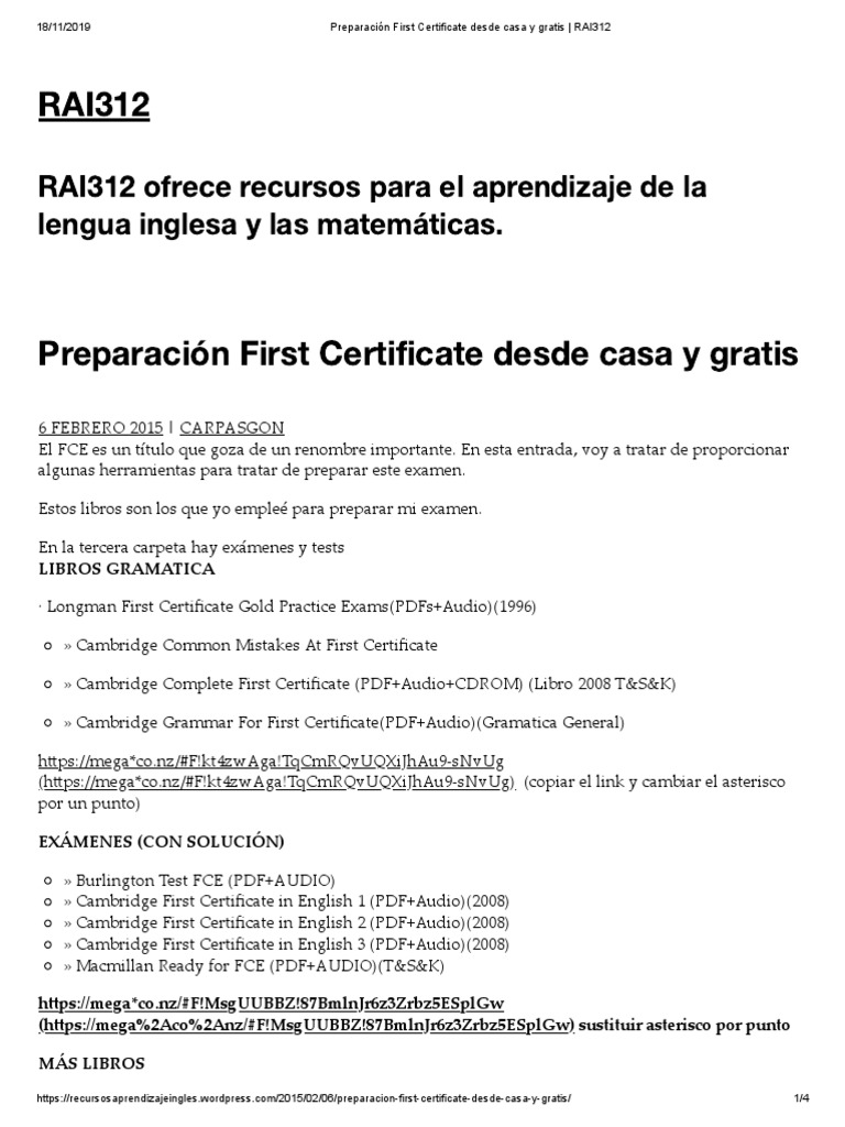 Recursos gratis para el First Certificate | PDF | Educacion de idiomas ...