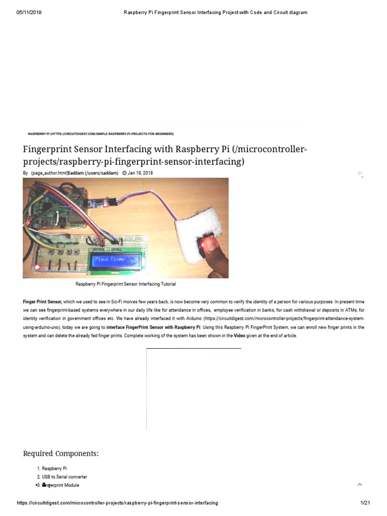 Raspberry Pi Fingerprint Sensor Interfacing Project With Code And Circuit Diagram Pdf