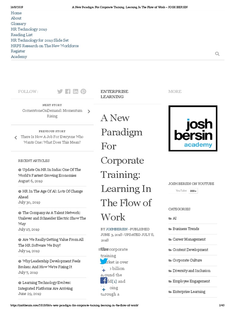 A New Paradigm For Corporate Training - Learning in The Flow of Work ...