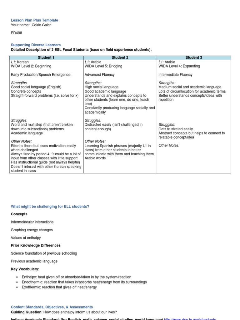 Lesson Plan Enthalpy | PDF | Lesson Plan | Enthalpy