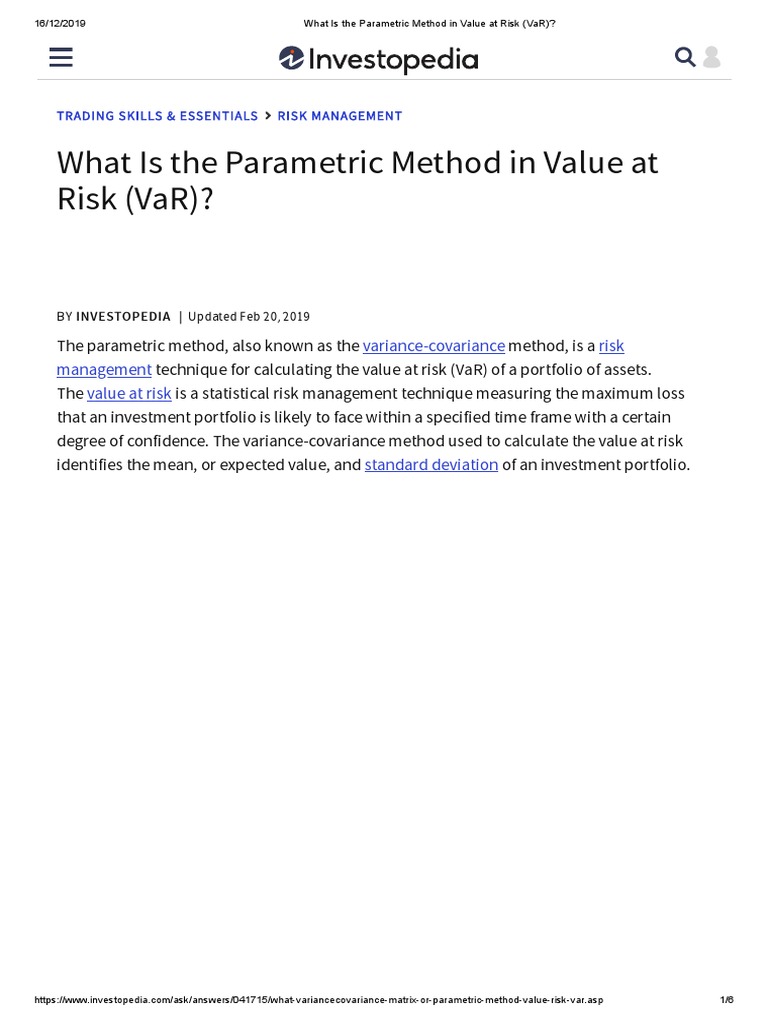Parametric Method in VaR Explained | PDF | Value At Risk | Risk