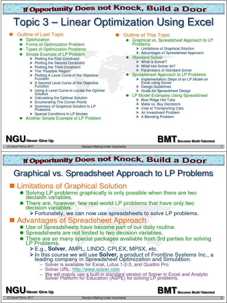 DSS Topic3 LinearOptimizationUsingExcel | PDF | Spreadsheet | Mathematical Optimization