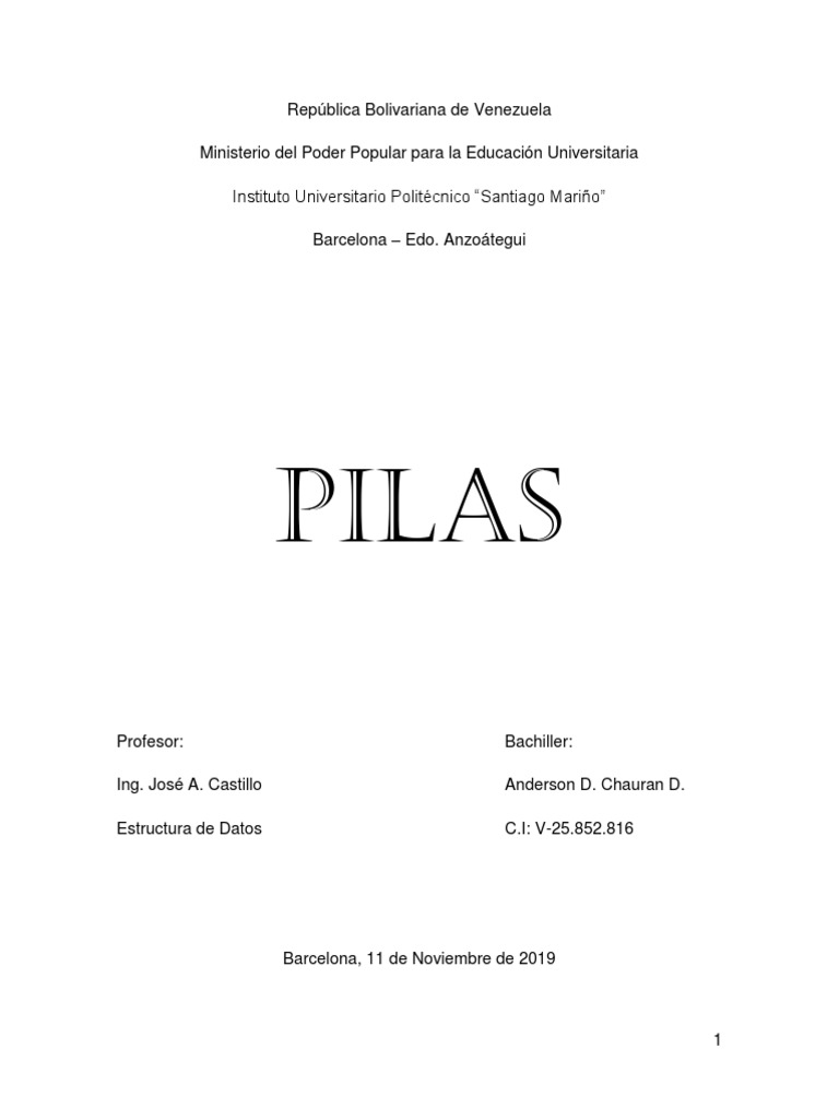 Pilas - Estructura de Datos - Unidad I | PDF | Áreas de informática | Informática