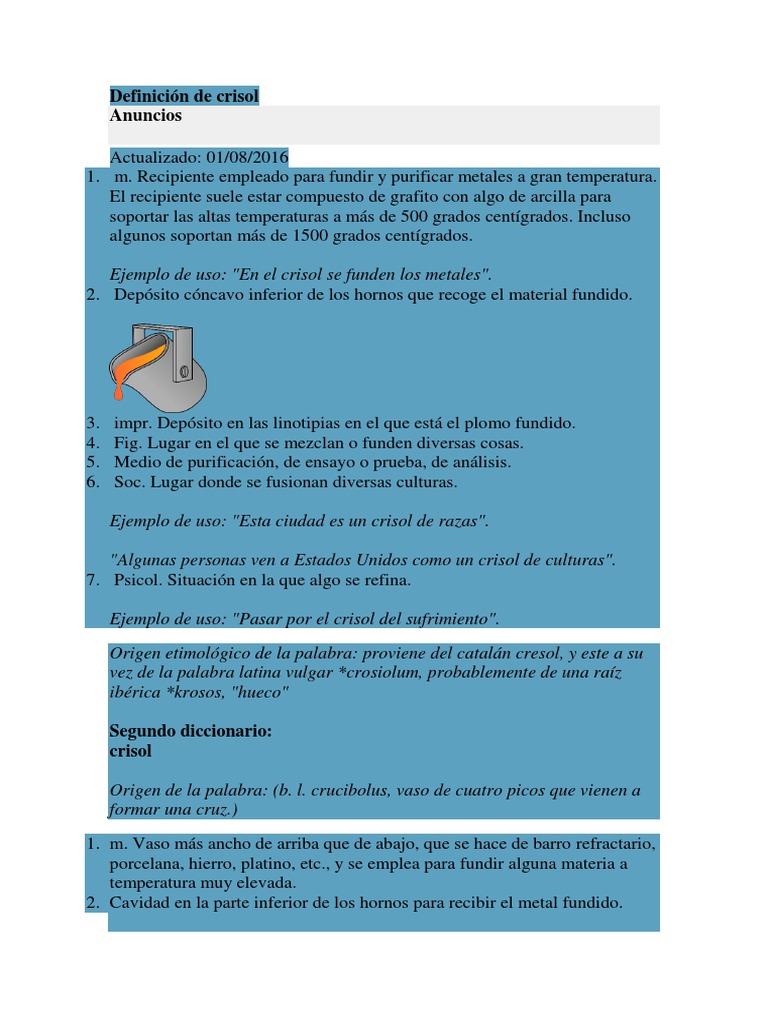 Definición completa del término "crisol | PDF | Rieles | Química