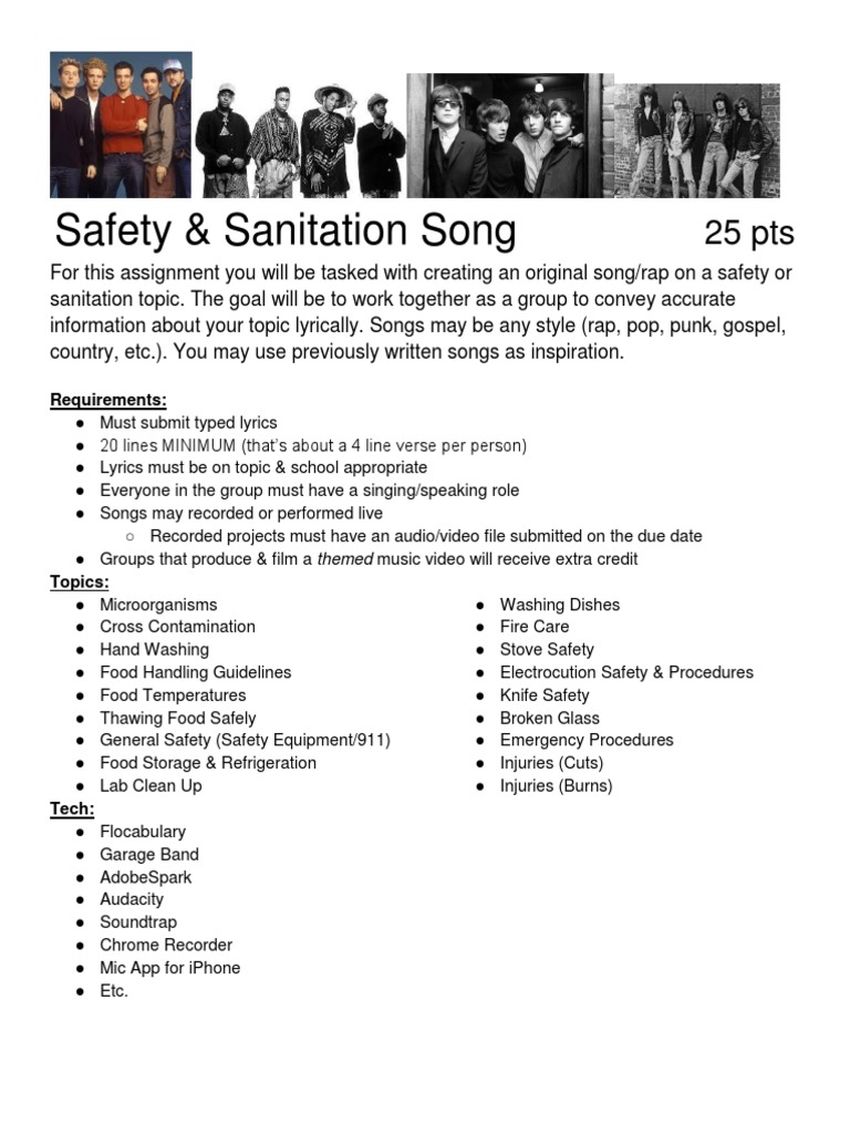 Safety Sanitation Song Assignment | PDF