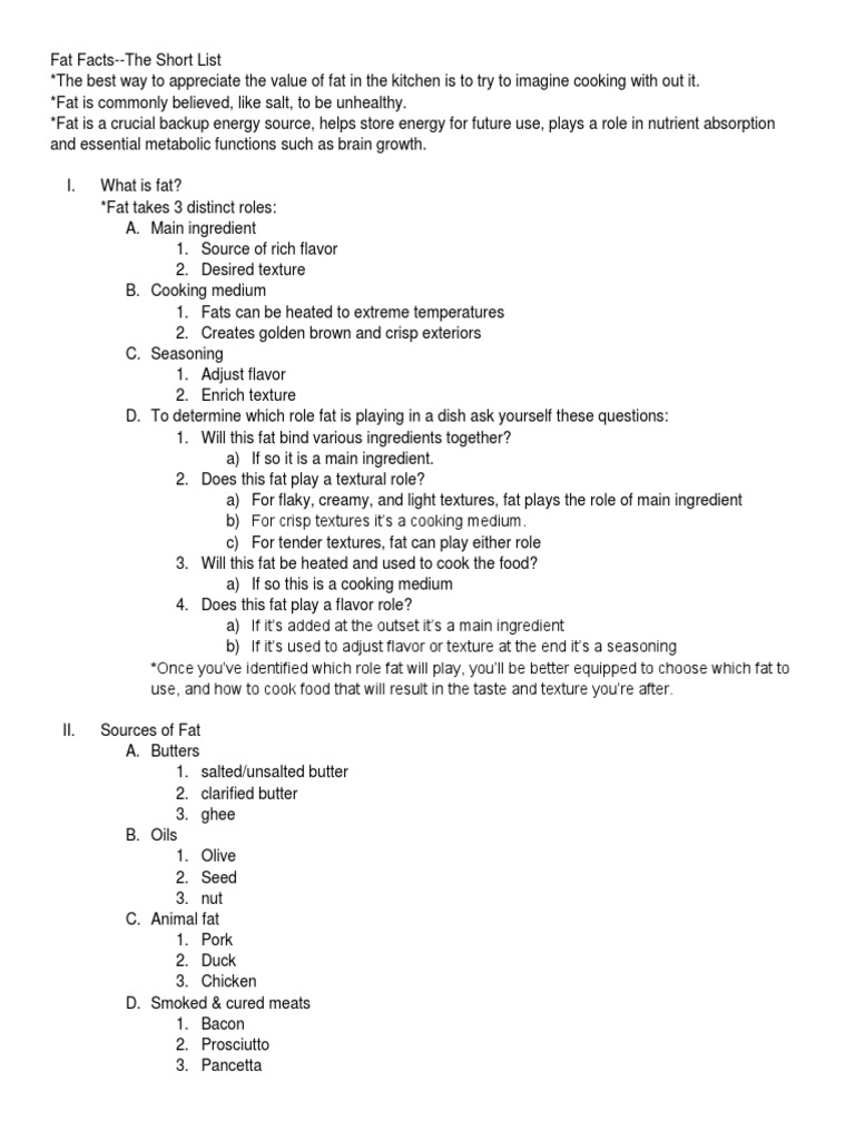 Fat Facts - The Short List 1 | PDF | Butter | Flavor
