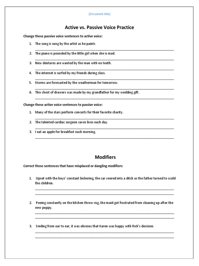 Active Passive Voice Practice | PDF | Weather