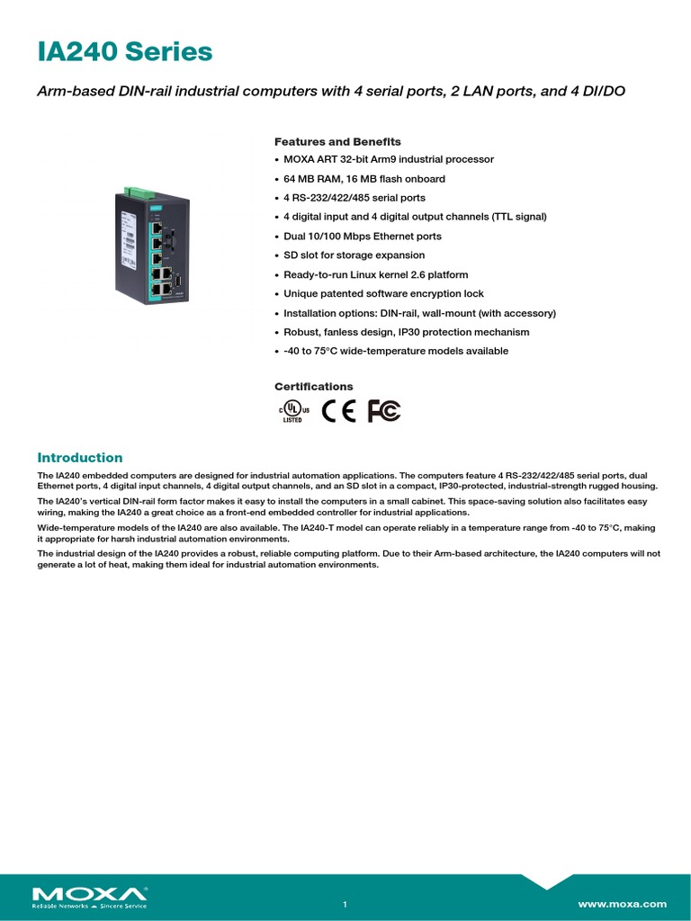Moxa Ia240 Series Datasheet v1.0 | PDF | Electronics | Computer Hardware