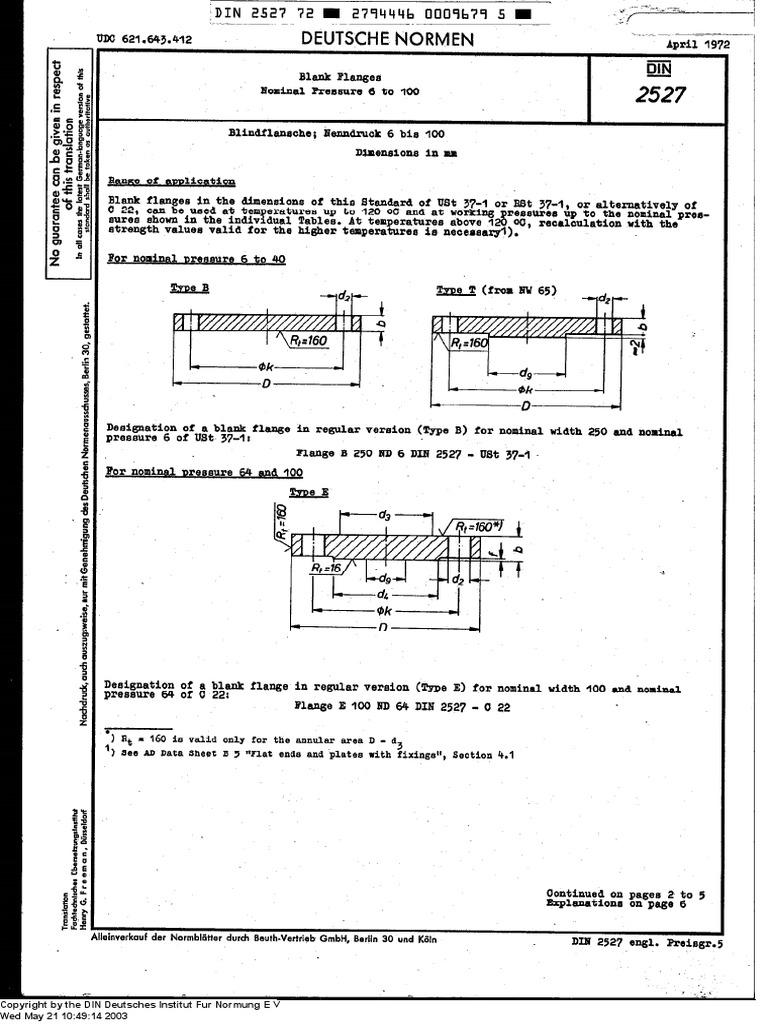 DIN 2527-1972, Blank Flanges | PDF