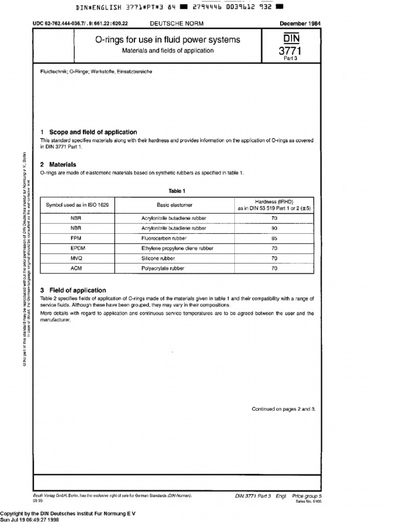 DIN 3771-3-1984, O Rings For Use in Fluid Power Systems | PDF