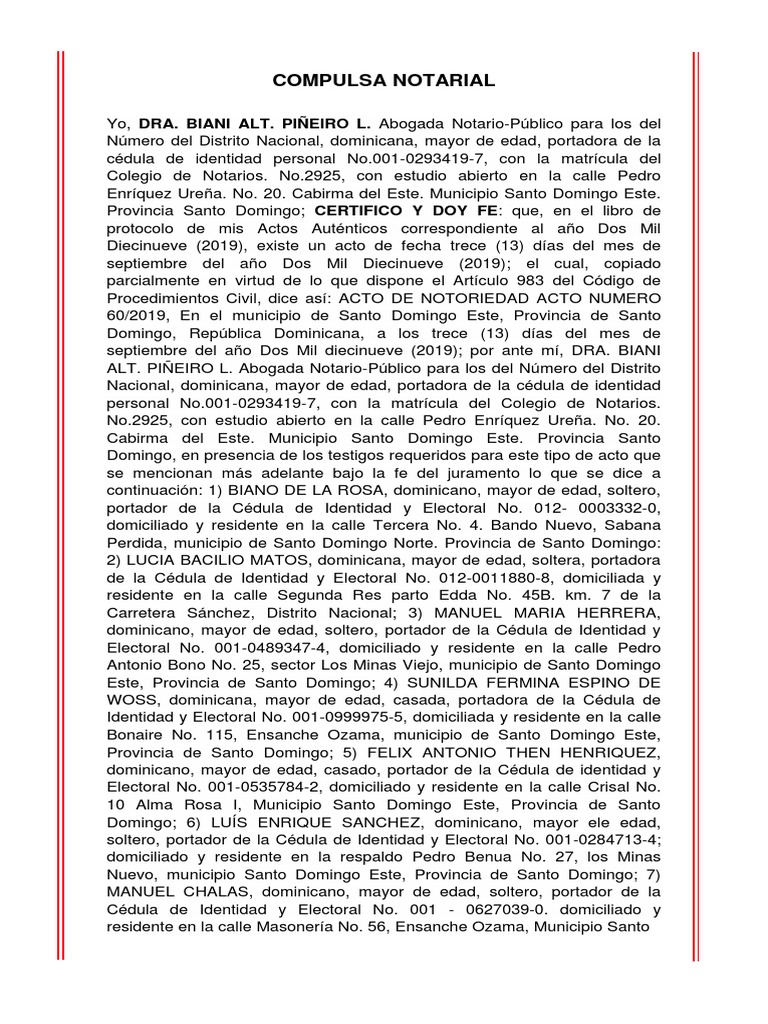 Compulsa Notarial Cecilia Ivonne Ramirez, Lic. Yanire Reyes | PDF | República Dominicana ...