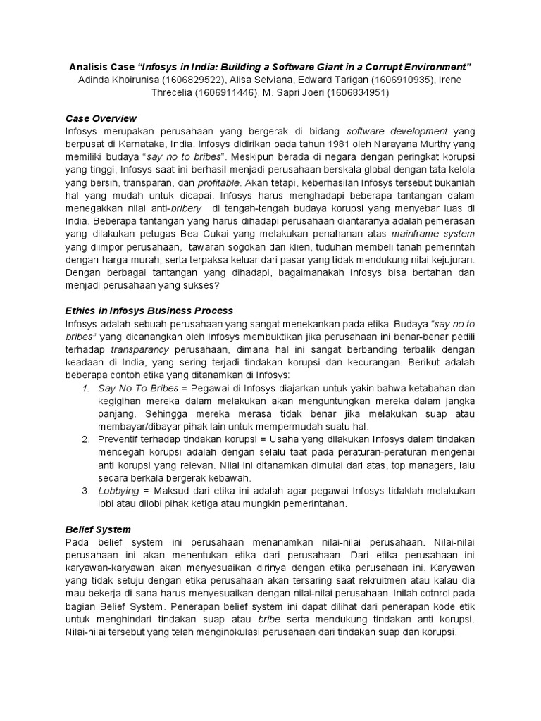 Infosys Case Analysis Kelompok 4 | PDF