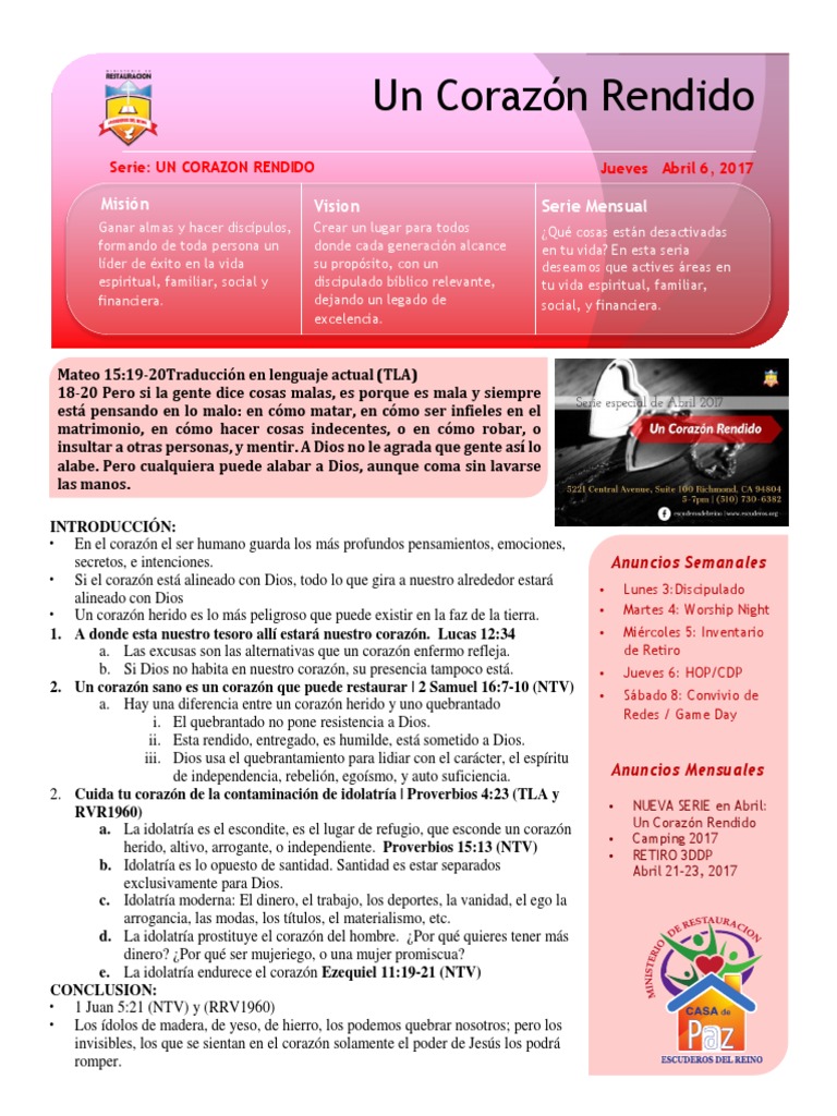 Clase de CDP 4-2-17 Serie - Un Corazon Rendido | PDF | Biblia ...
