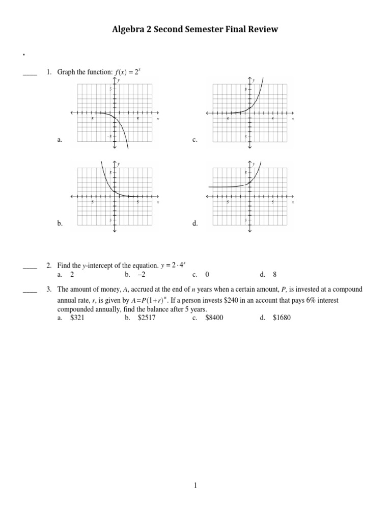 Algebra 2 Final Review Guide | PDF | Logarithm | Ellipse