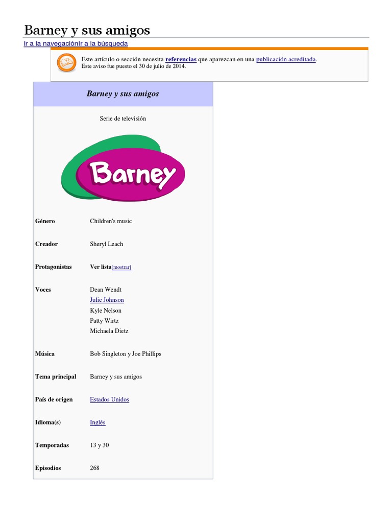 Personajes de Barney y sus amigos | PDF | Televisión | Ocio
