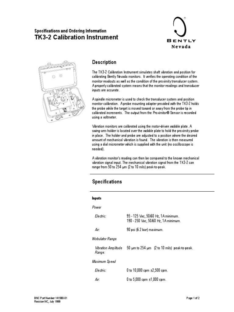 Bently Nevada TK3-2E | PDF | Amplitude | Calibration