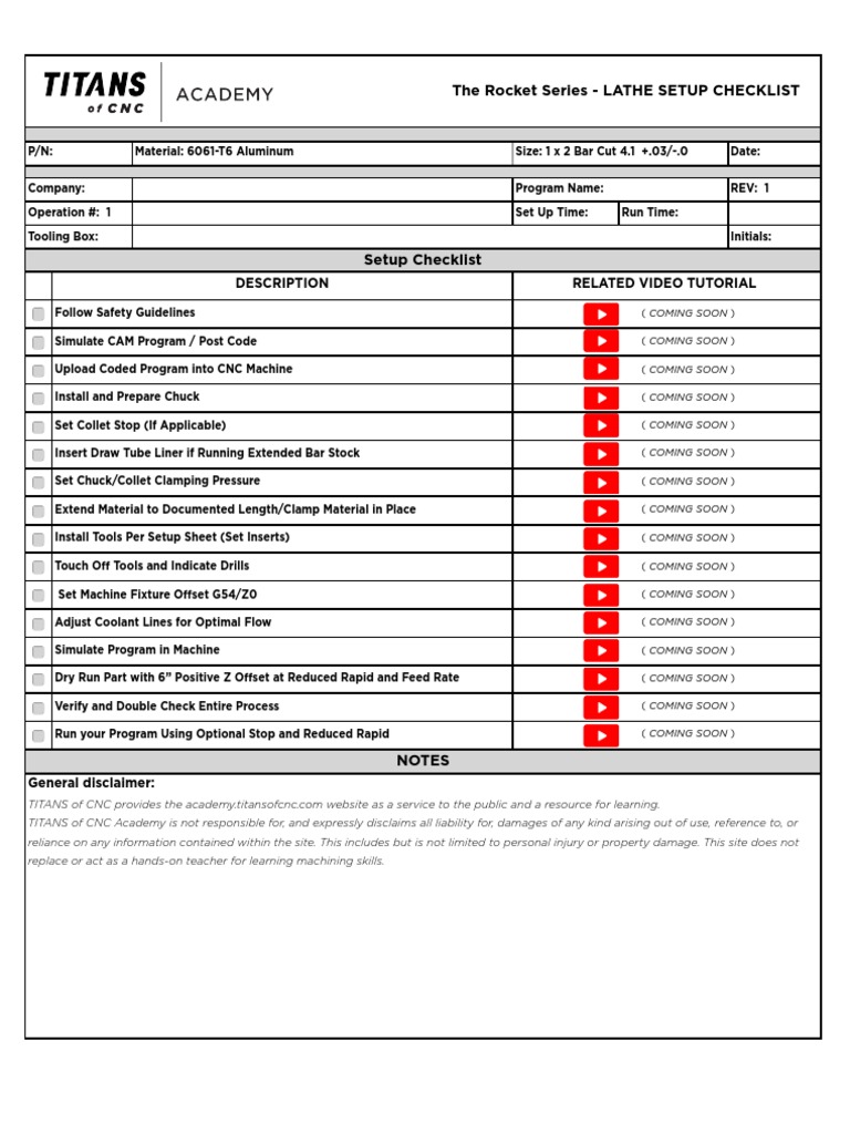 Lathe Setup Checklist - v1 | PDF | Numerical Control | Crafts