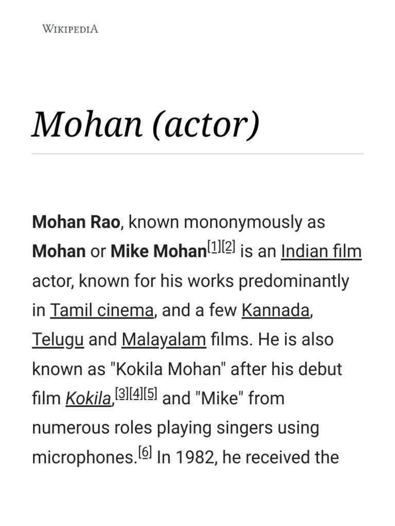 Mohan (Actor) - Wikipedia | PDF | Cinema Of India