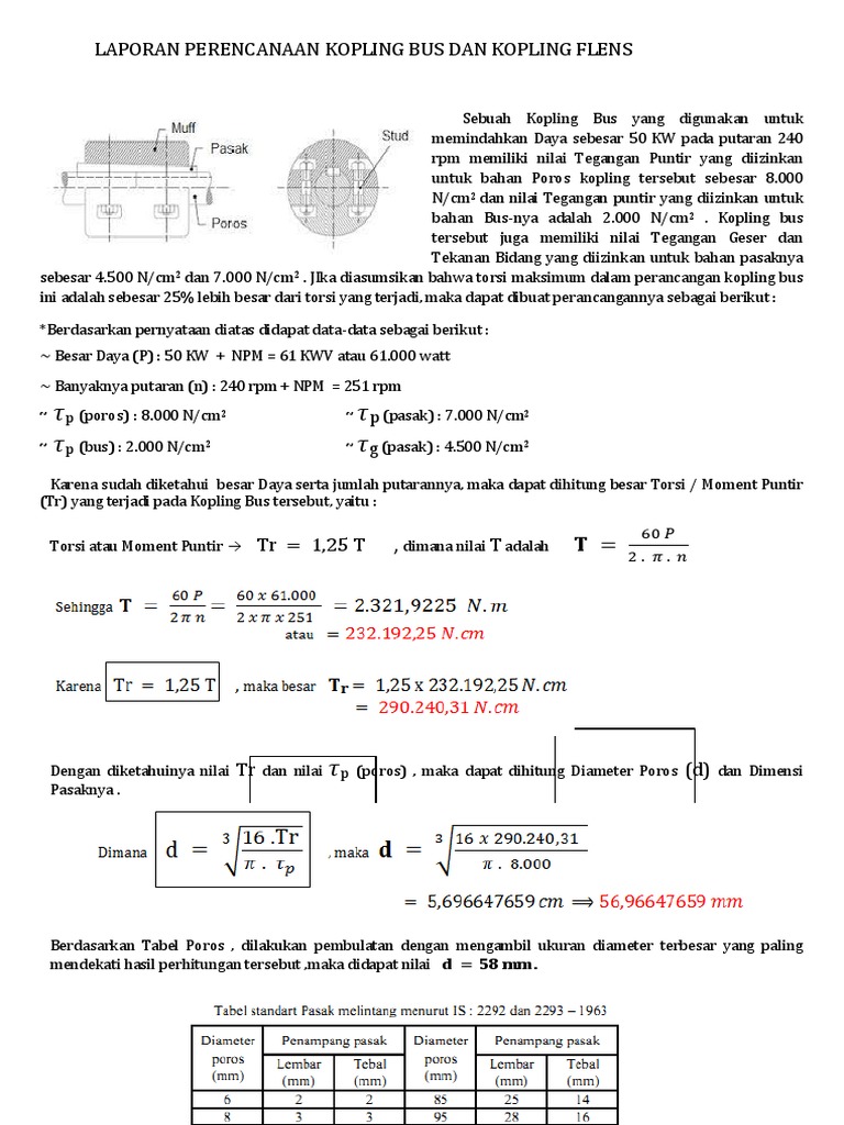 Laporan Perencanaan Kopling Bus | PDF