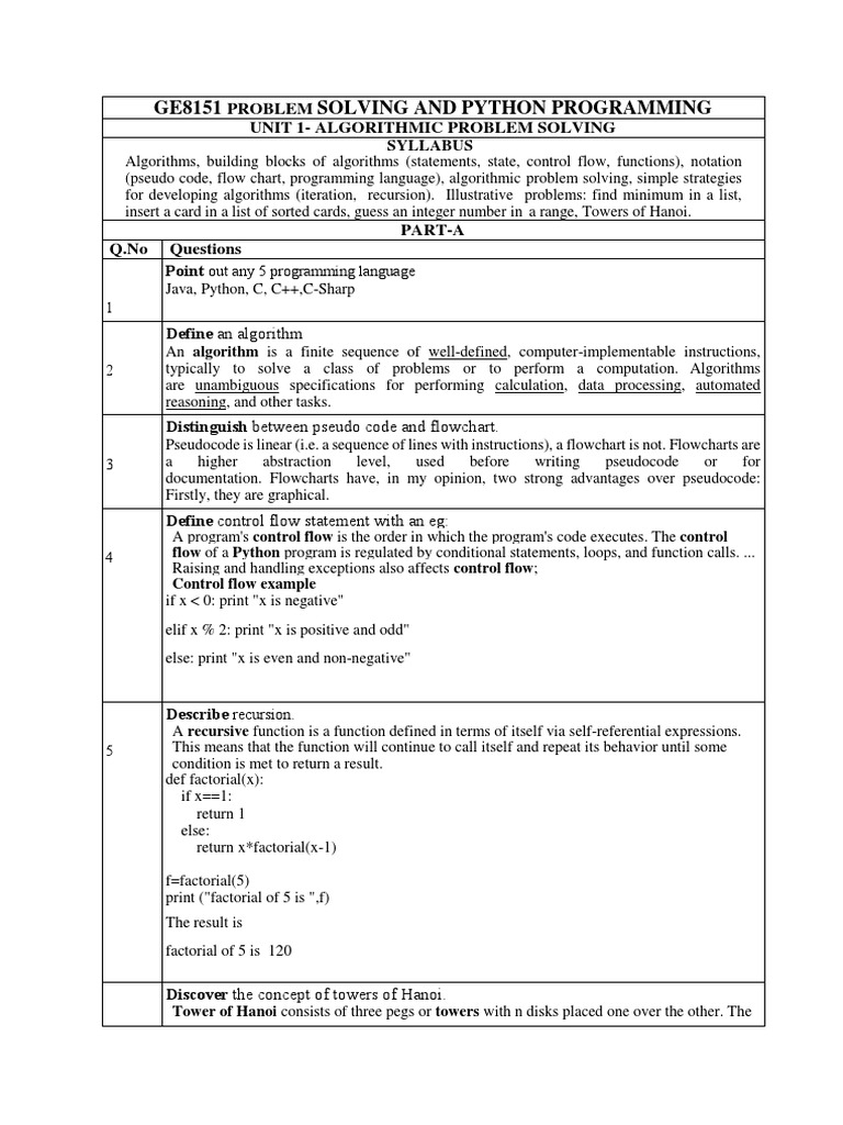 GE8151 Python Programming - Unit I Question Bank With Sample Code | PDF | Assembly Language ...