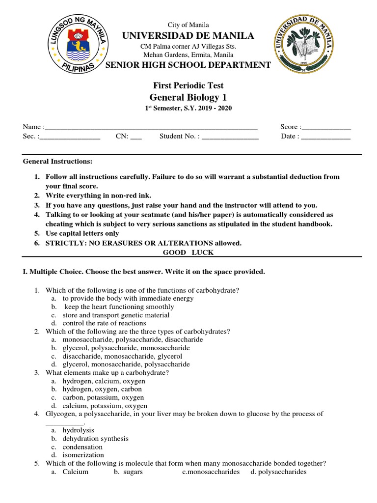 Gen Bio Periodic Test | PDF | Endoplasmic Reticulum | Cell (Biology)