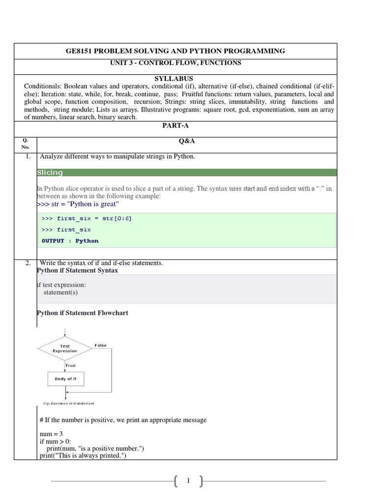 Ge8151 Python Programming Unit 3 Question Bank With Sample Code Pdf Control Flow Parameter
