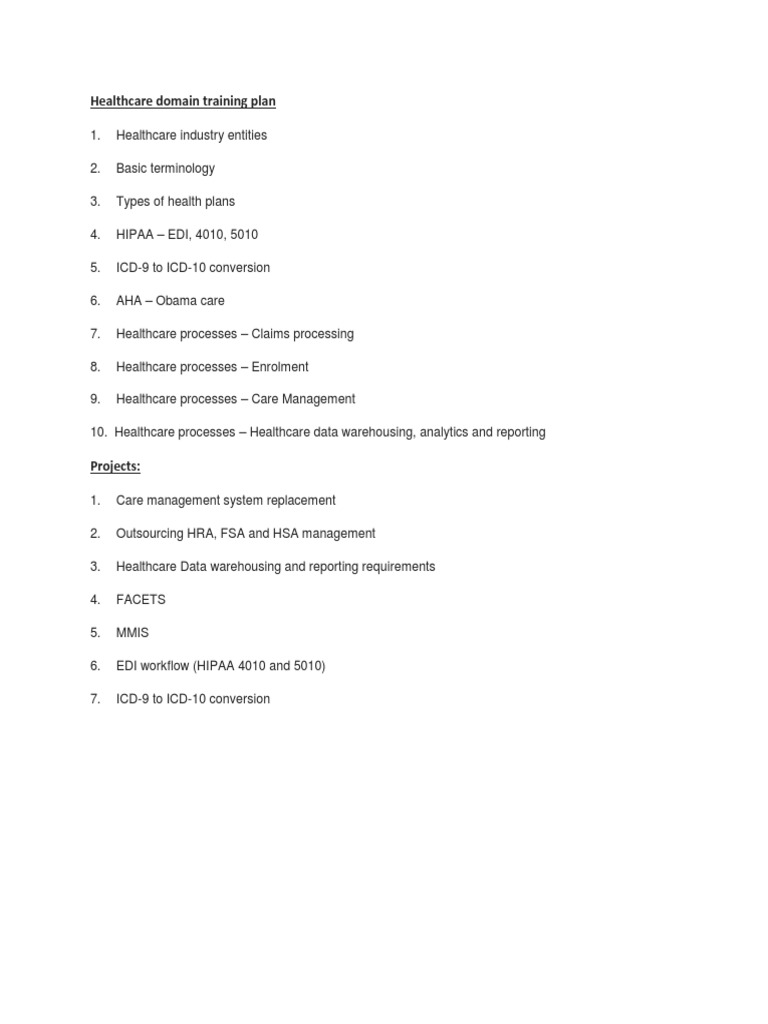 Healthcare BA Training Plan | PDF