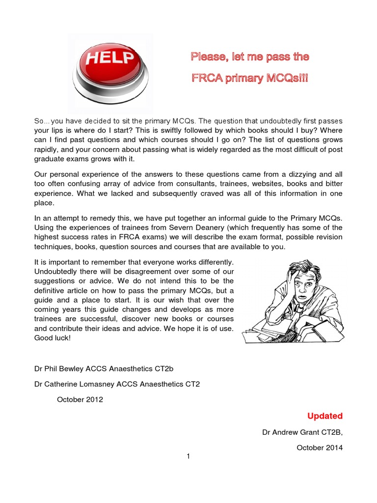 Primary FRCA MCQ Exam Guide | PDF | Multiple Choice | Test (Assessment)