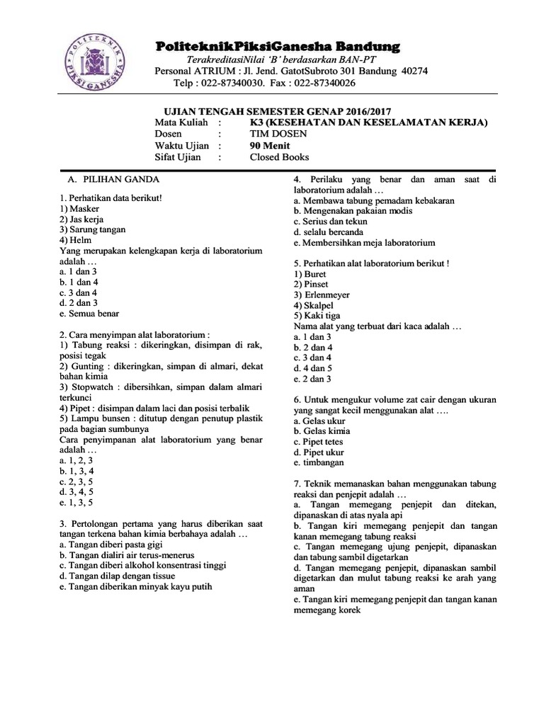 Soal Uts k3 20172018 | PDF