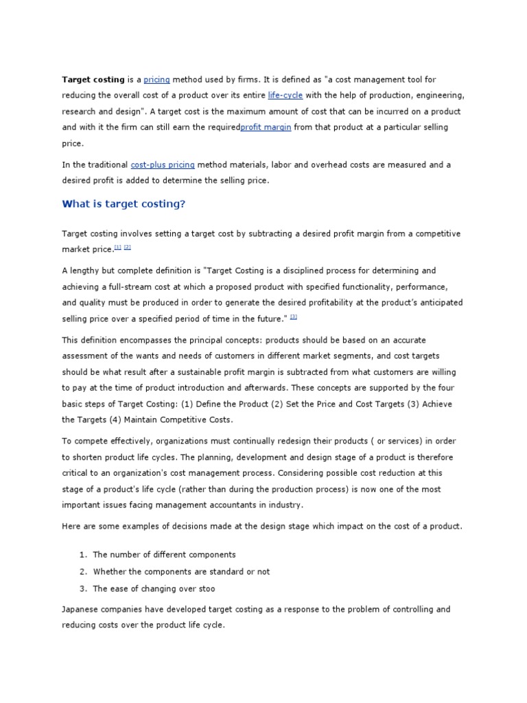 Understanding Target Costing Principles | PDF