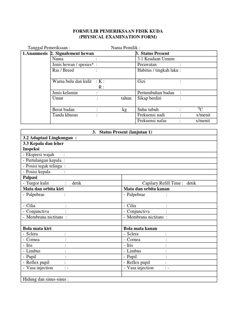 Form Kesehatan Kuda | PDF