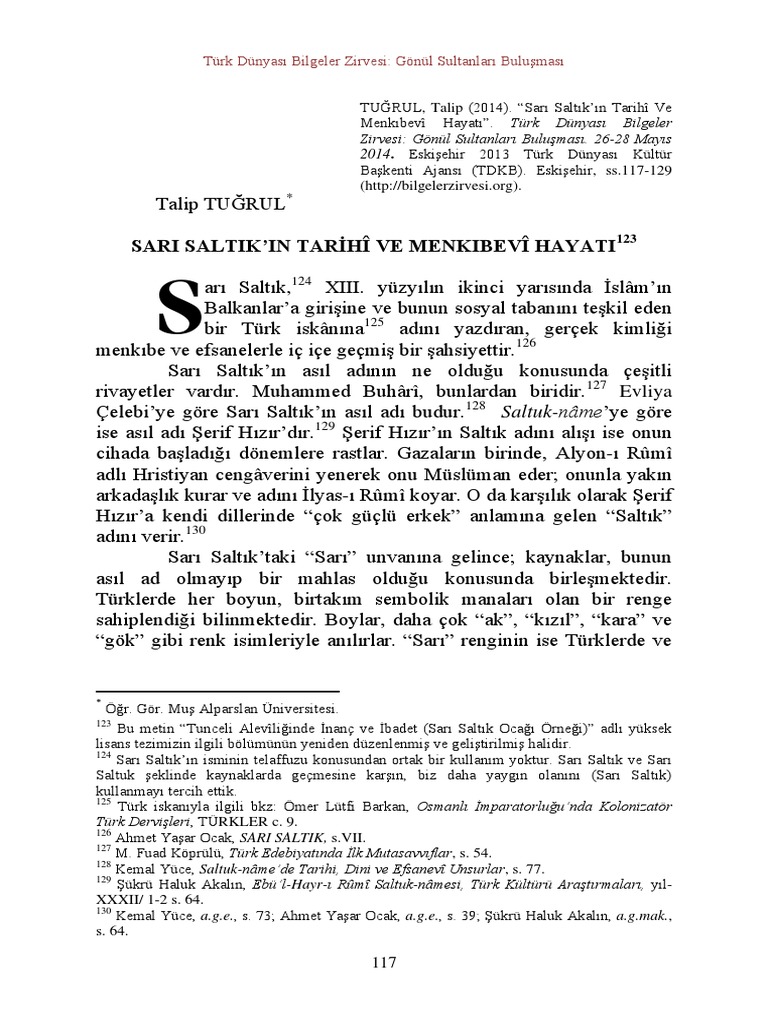 Sari Saltik in Tari̇hî Ve Menkibevî Hayati 123 | PDF
