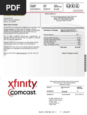Sample Comcast Cable Bill
