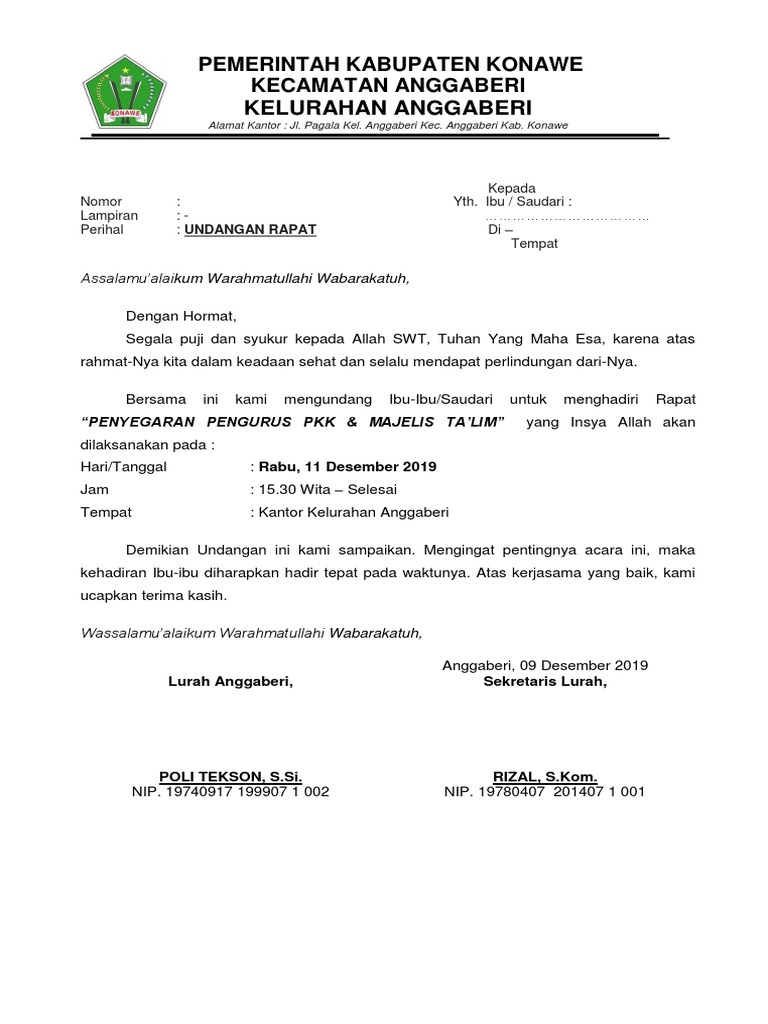 Undangan Rapat PKK | PDF